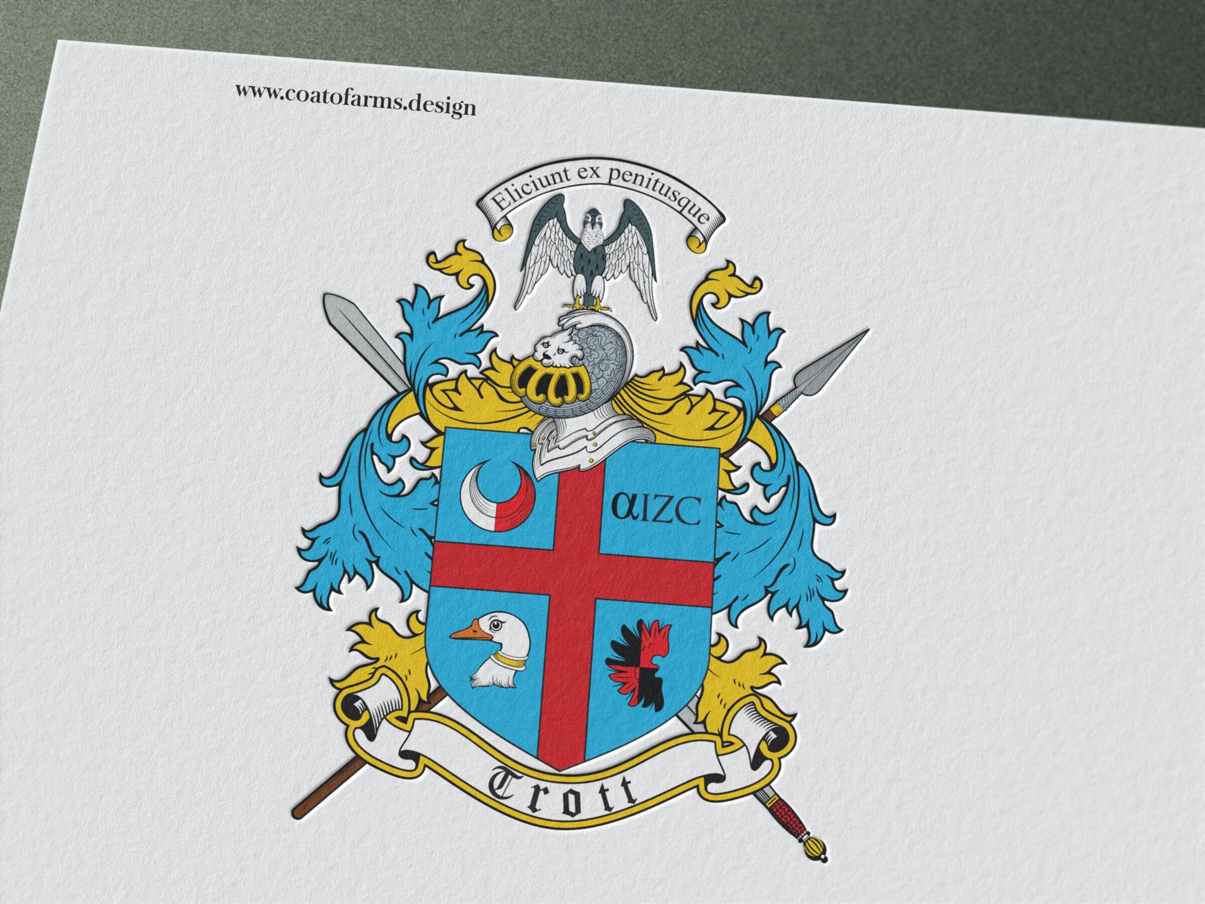 Coat of arms (family crest) I designed for a Trott family from the USA ...